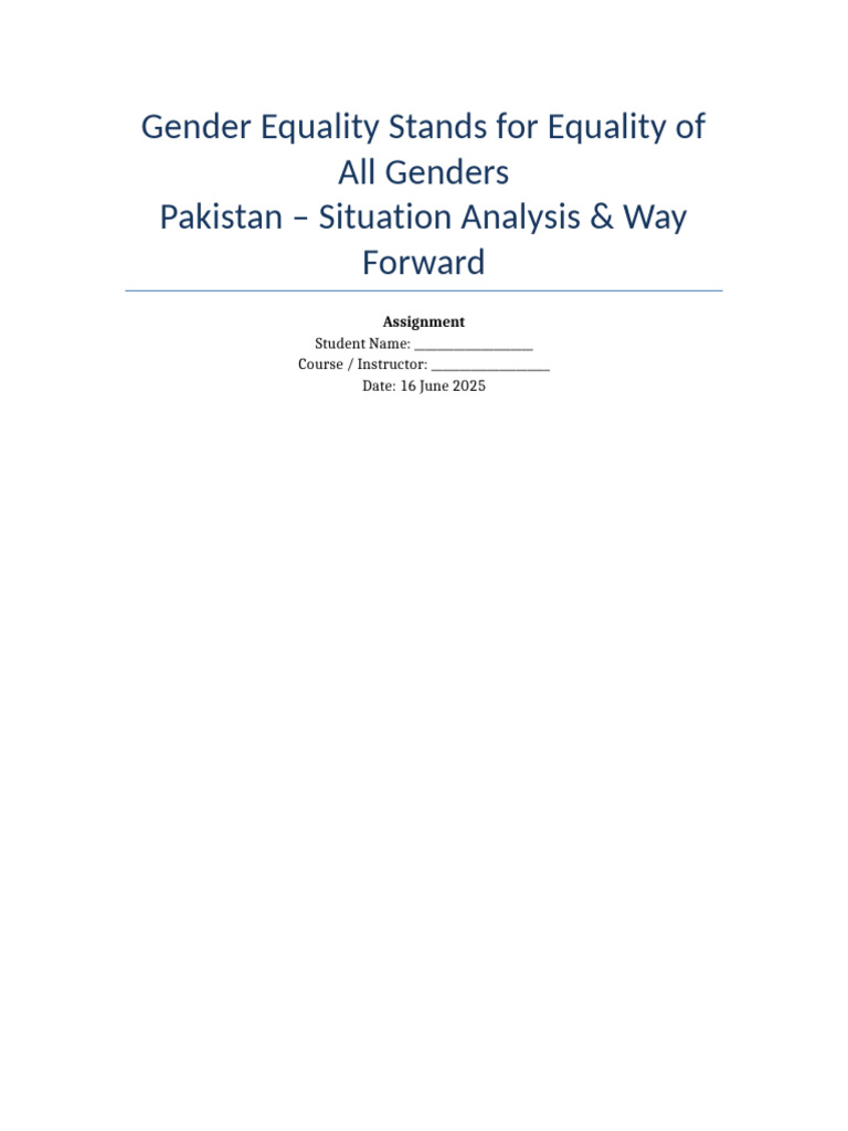 Gender Equality Pakistan Assignment | PDF | Literacy | Gender Equality