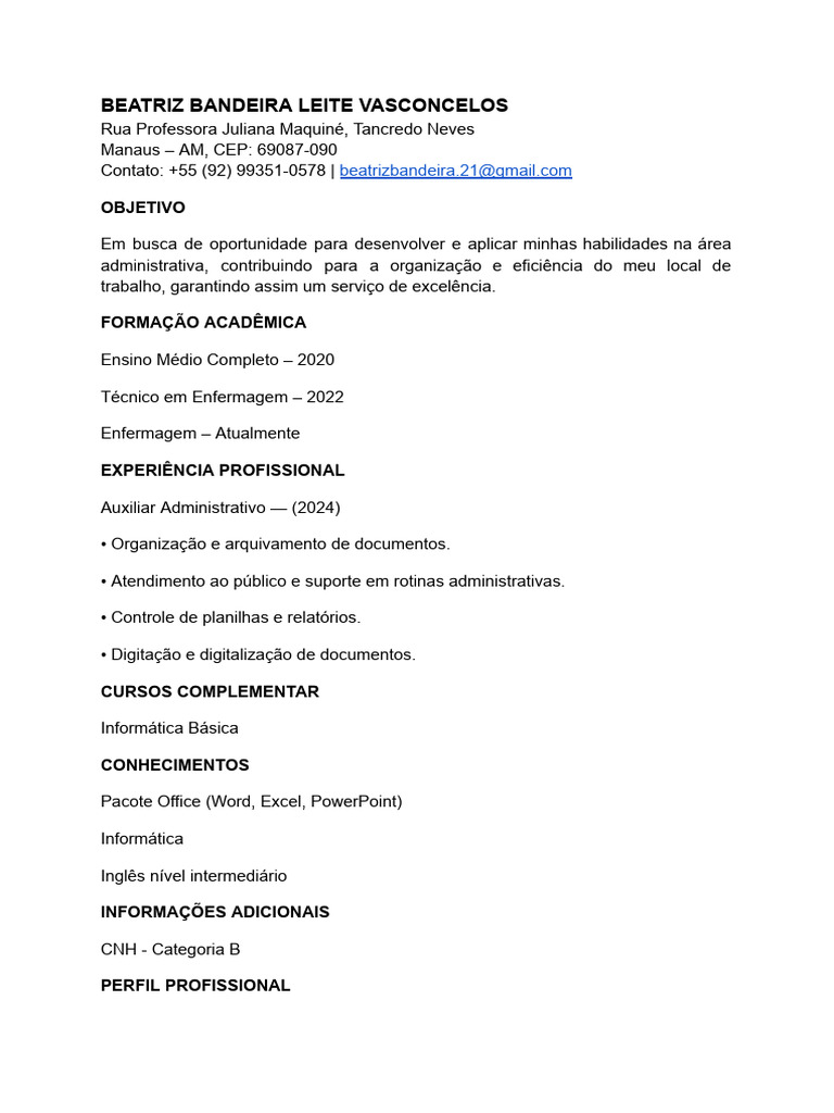 Currículo Atualizado Beatriz Leite | PDF