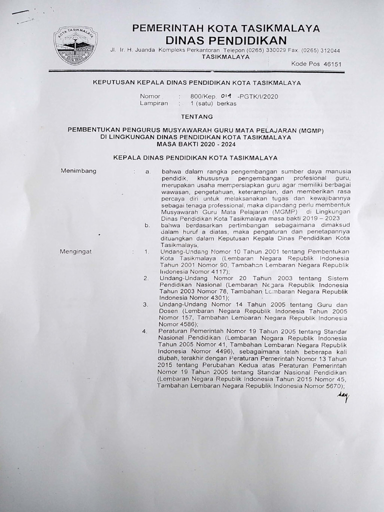 SK Pengurus MGMP Periode 2019 - 2024 | PDF