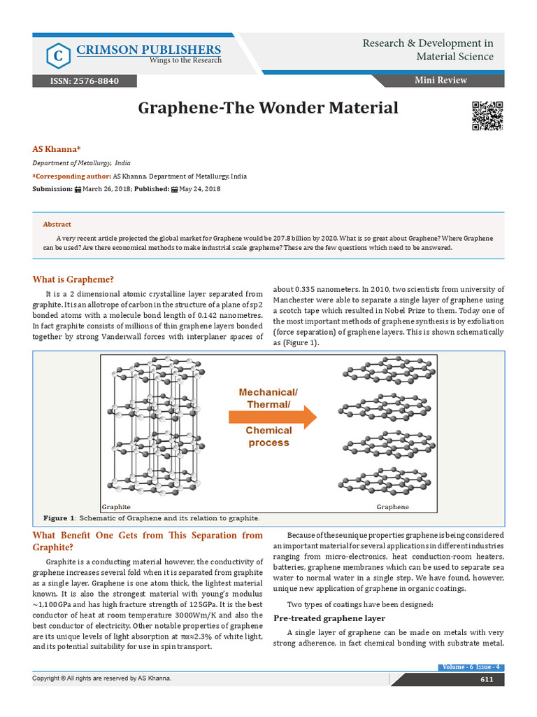 Graphene-The Wonder Material - Mini Review | PDF | Graphene | Coating