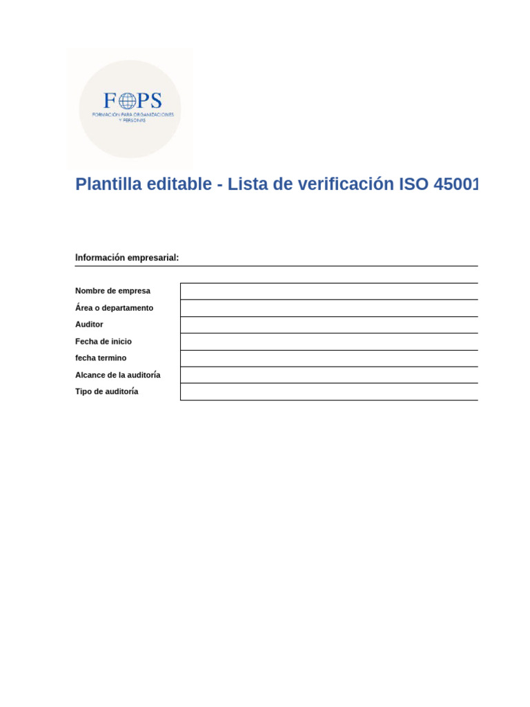 Descarga Plantilla Lista de Verificacion ISO 45001 2018 | PDF | Auditoría | Planificación