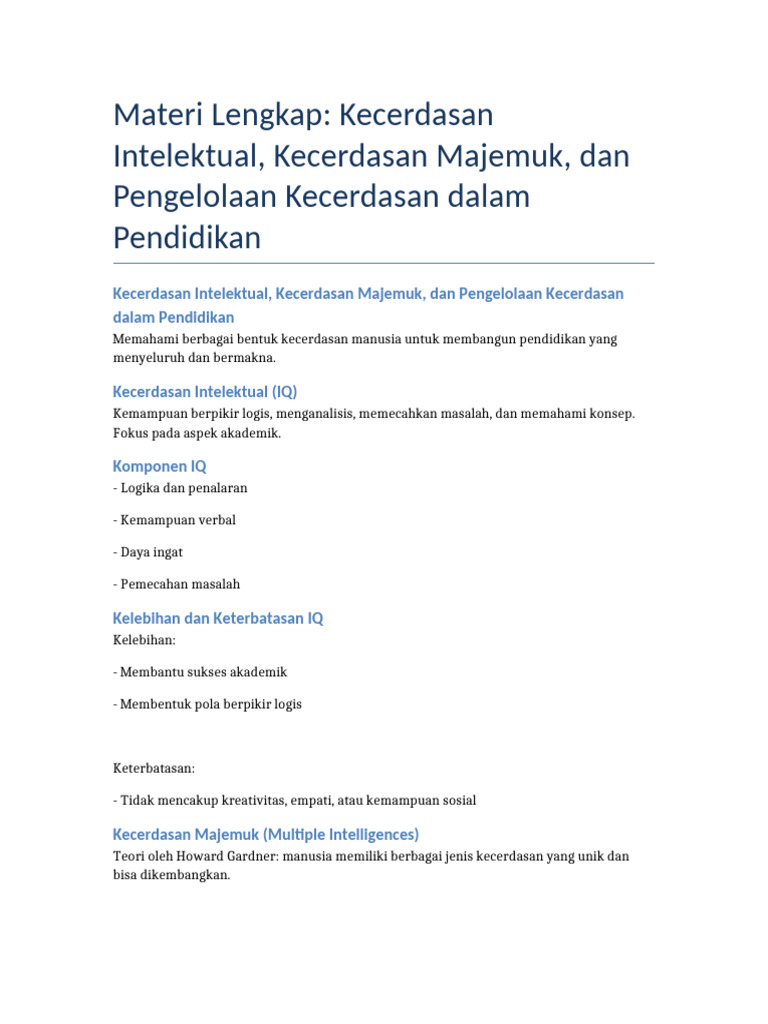 Materi Kecerdasan Dalam Pendidikan | PDF