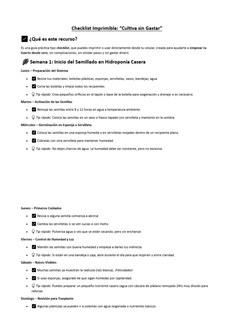 Checklist Imprimible | PDF | Agua | Raíz