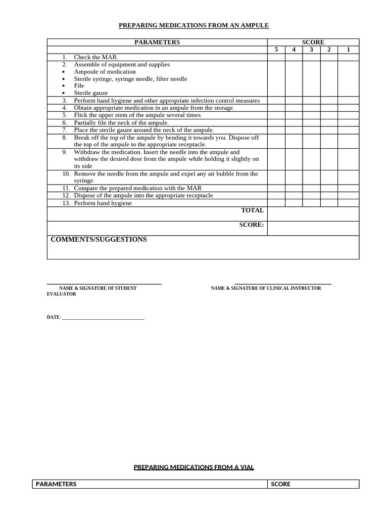 CHECKLIST Docx-Procedure | PDF | Injection (Medicine) | Syringe