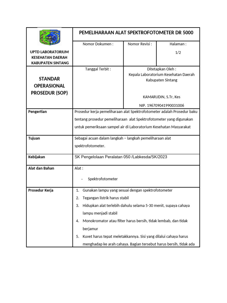 Pemeliharaan Spektrofotometer DR 5000 | PDF