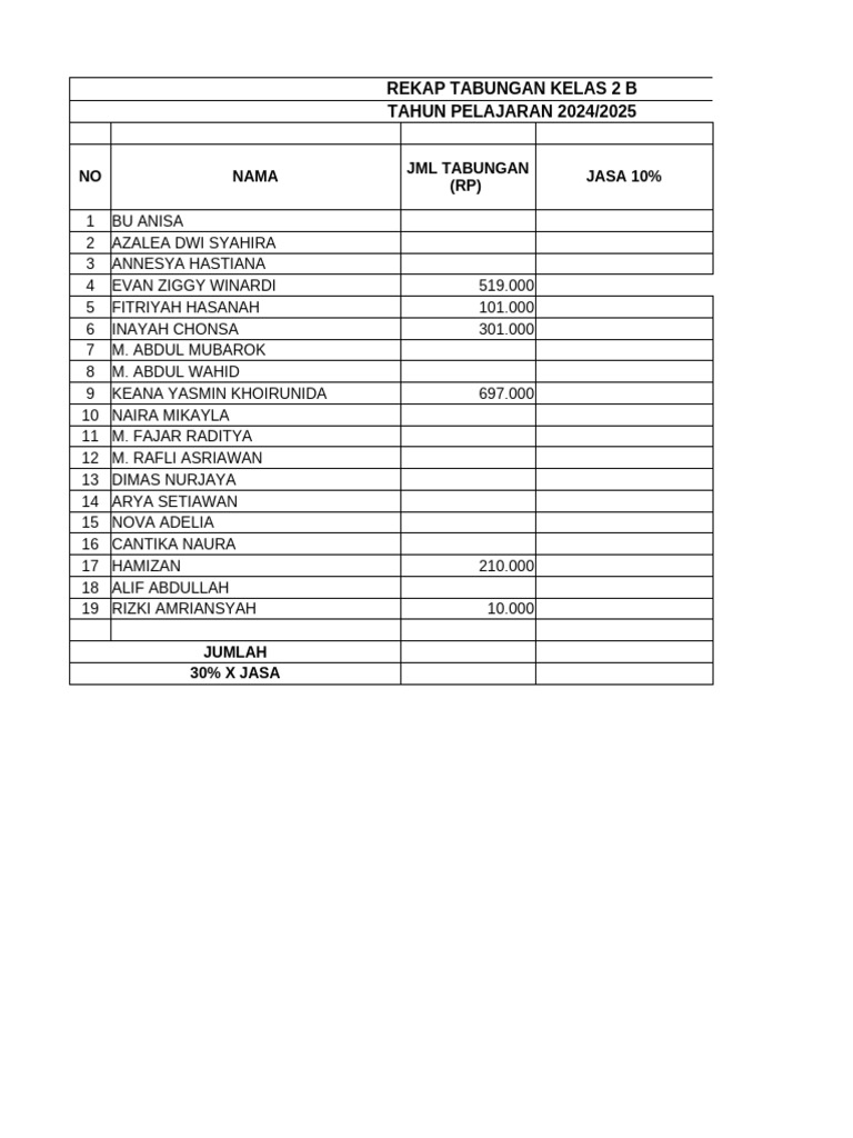 Rekap Tabungan 2b (2024-2025) | PDF