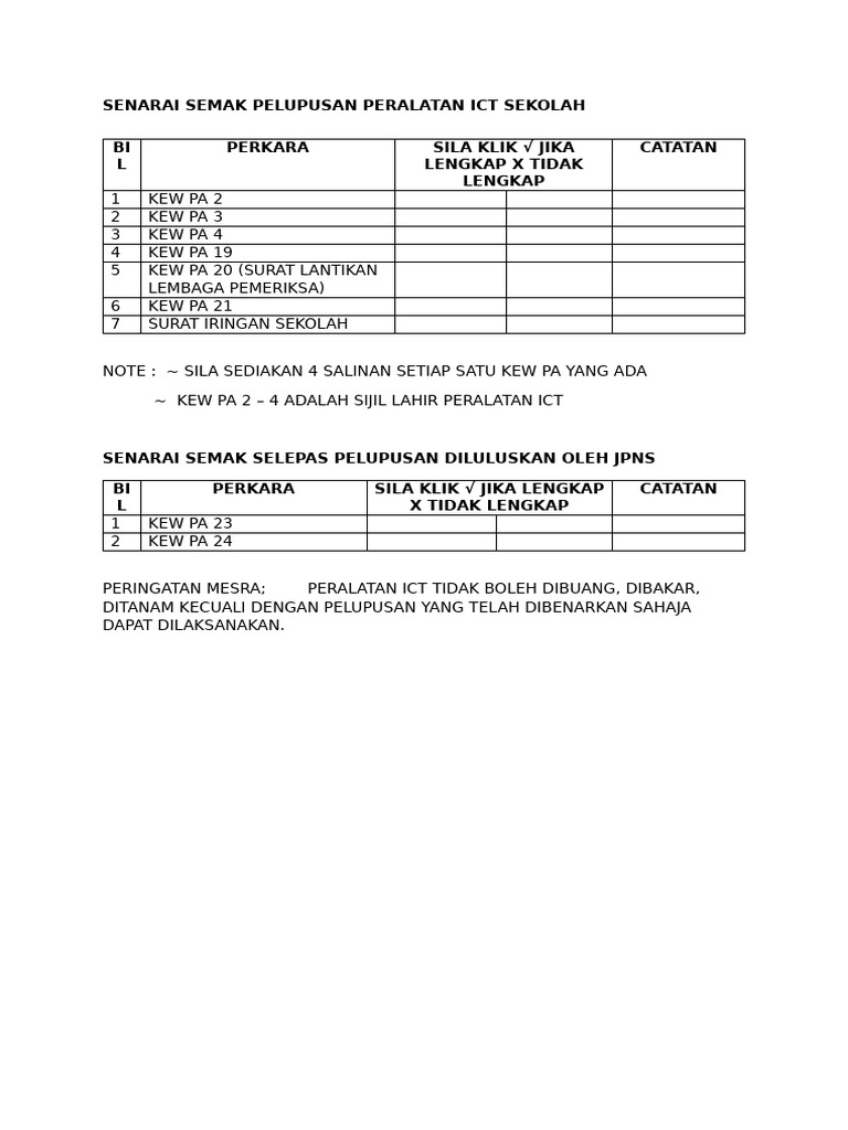Senarai Semak Pelupusan Peralatan Ict Sekolah | PDF