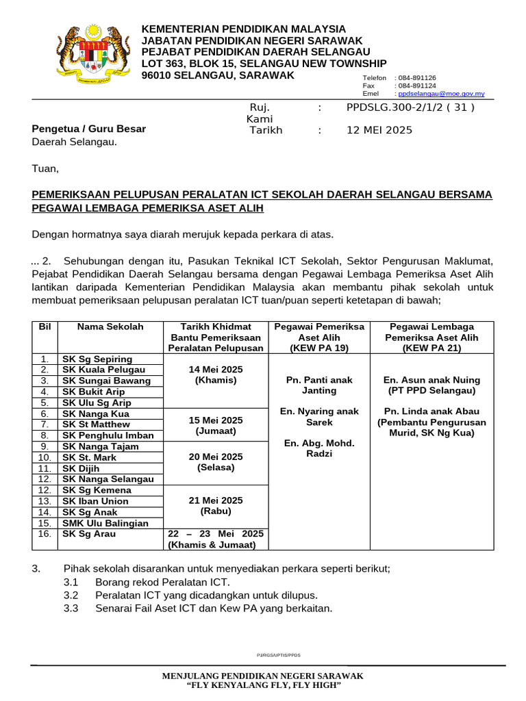 Surat Khidmat Bantu Pemeriksaan Pelupusan ICT 31 | PDF