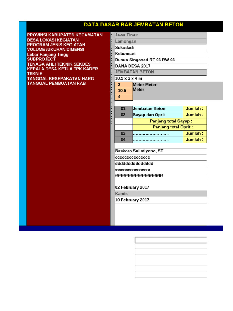 Contoh Rab Desain Jembatan Beton Excel | PDF