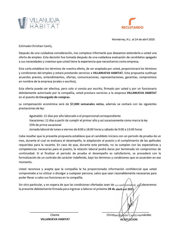 Propuesta Laboral Christian Ramón Cantú Hernández | PDF