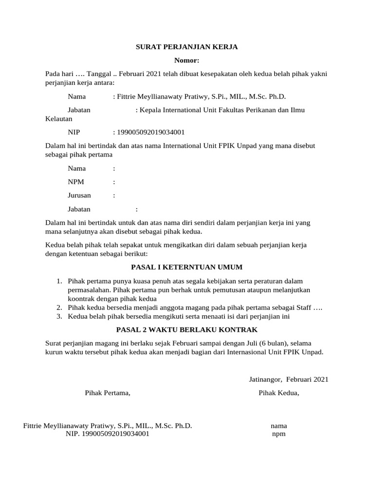Draft Surat Perjanjian Kerja | PDF