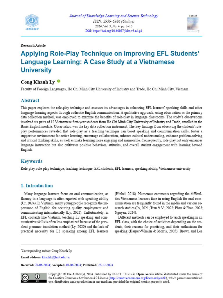 Role-Play Technique in EFL Learning | PDF | Learning | English As A ...