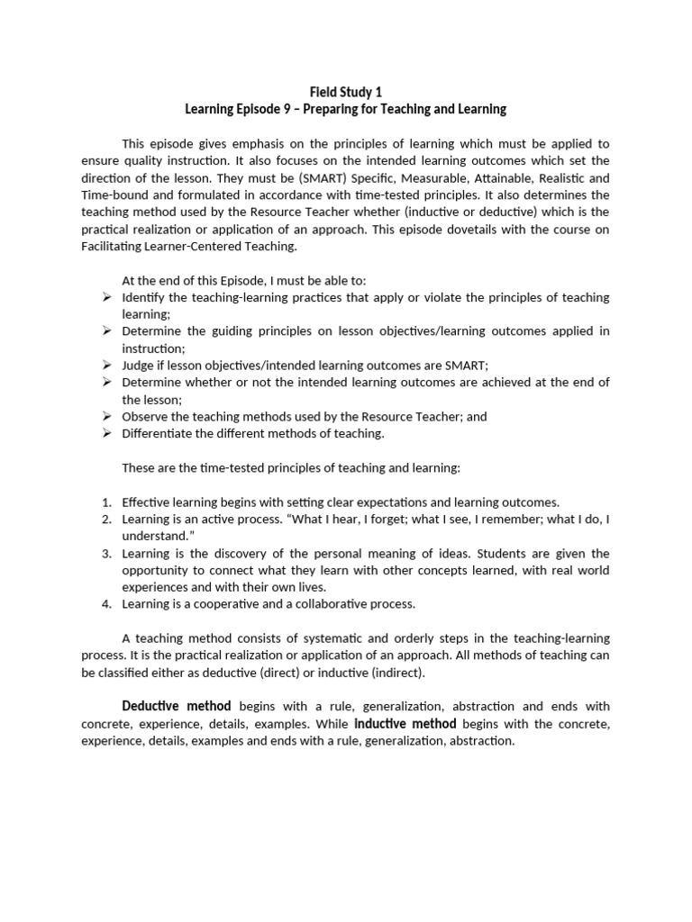 Teaching Principles and Learning Outcomes | PDF | Learning | Teaching ...