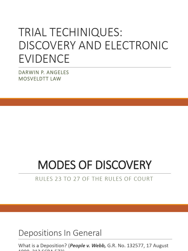 ACLEX MCLE - Discovery and Electronic Evidence | PDF | Deposition (Law) | Discovery (Law)