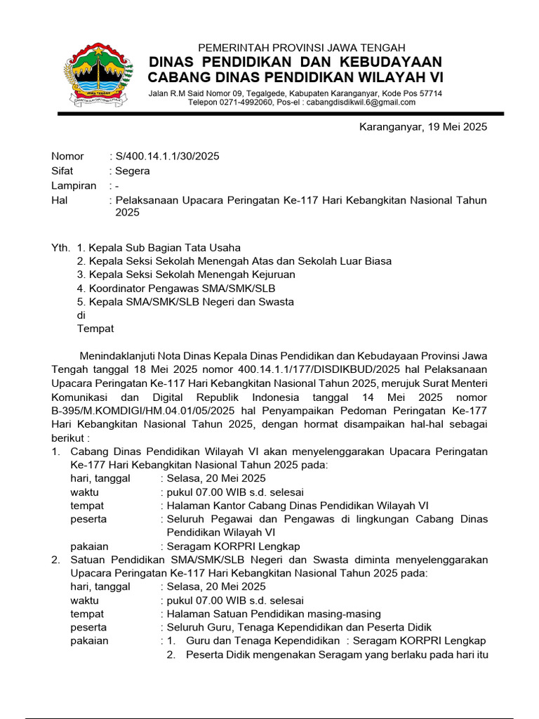 Pelaksanaan Upacara Harkitnas 2025 | PDF