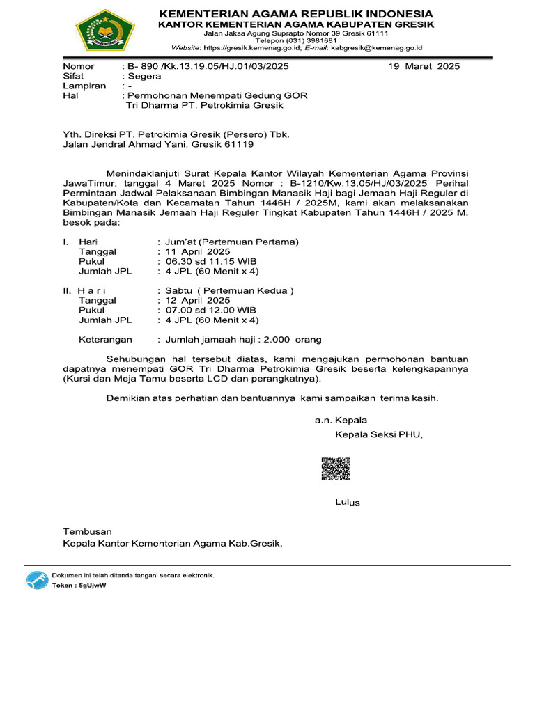 Surat Permohanan Pinjam Gor Petro | PDF