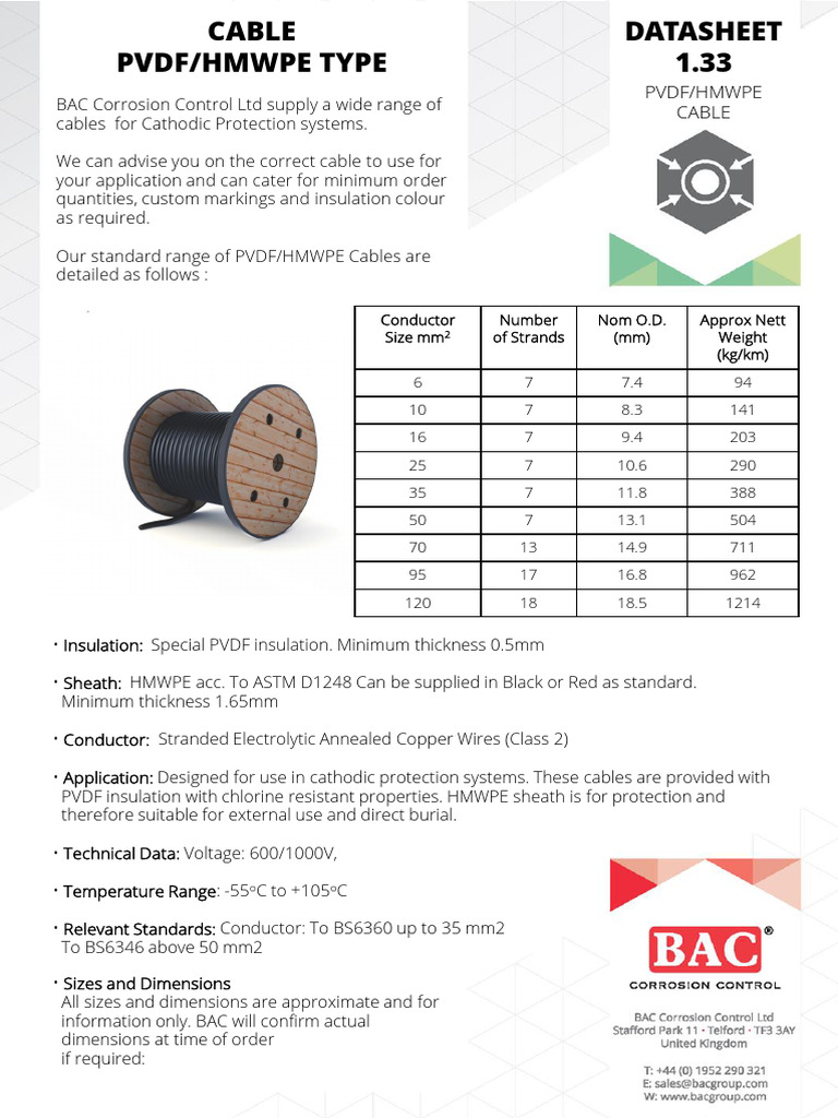 1 33 Datasheet Cable PVDF Hmwpe | PDF | Electrical Conductor ...