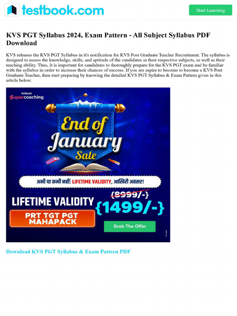 KVS PGT Syllabus 2024, Exam Pattern - All Subject Syllabus PDF Download ...