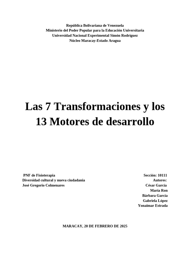 Las 7 Transformaciones y Los 13 Motores de Desarrollo | PDF | Venezuela | Turismo