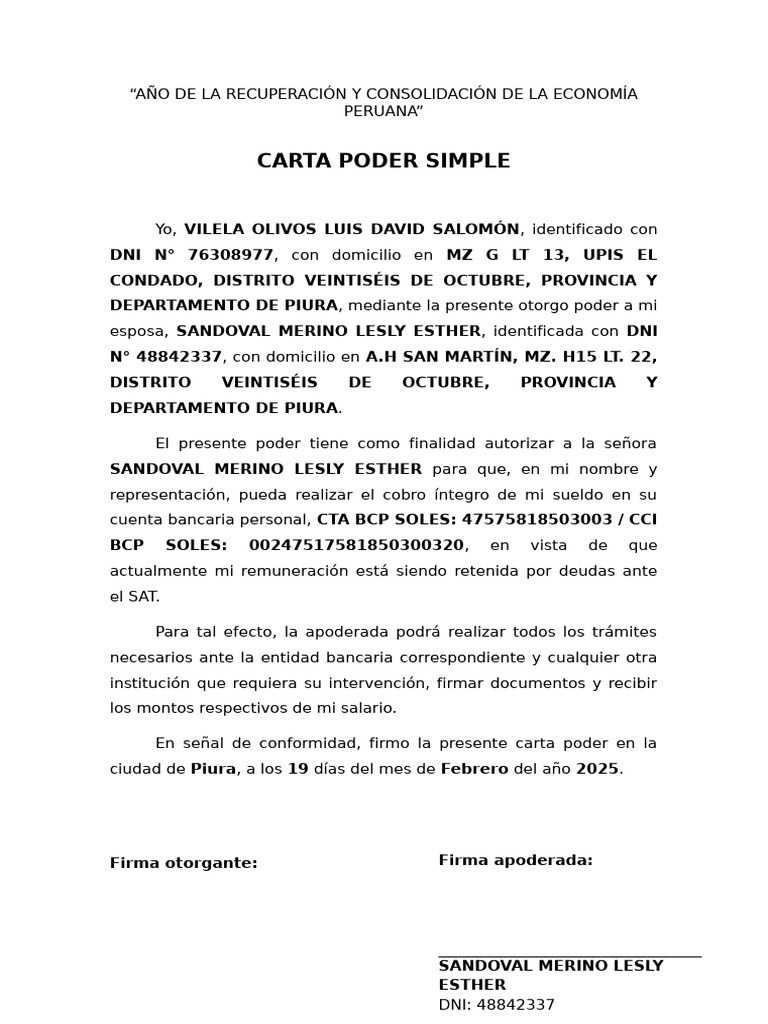 Poder Simple para Cobro de Sueldo | PDF