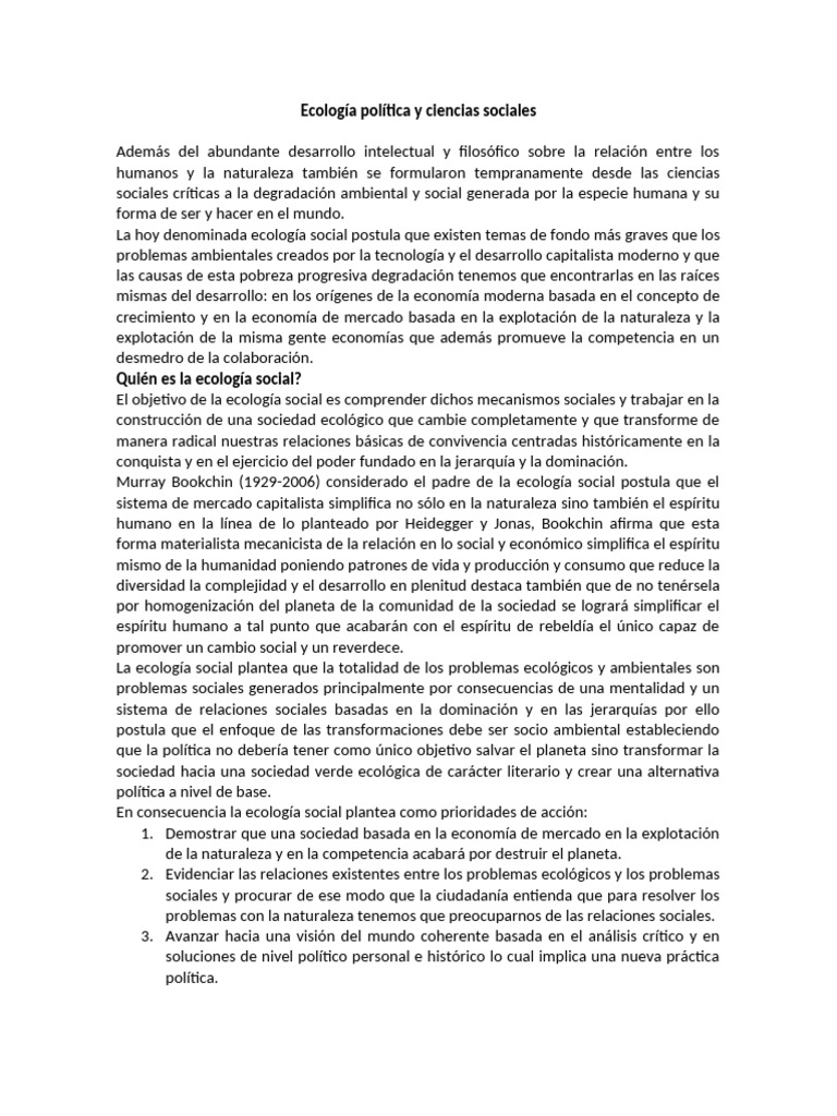 EcologiÌ A Poliì Tica y Ciencias Sociales | PDF | Capitalismo | Ecología