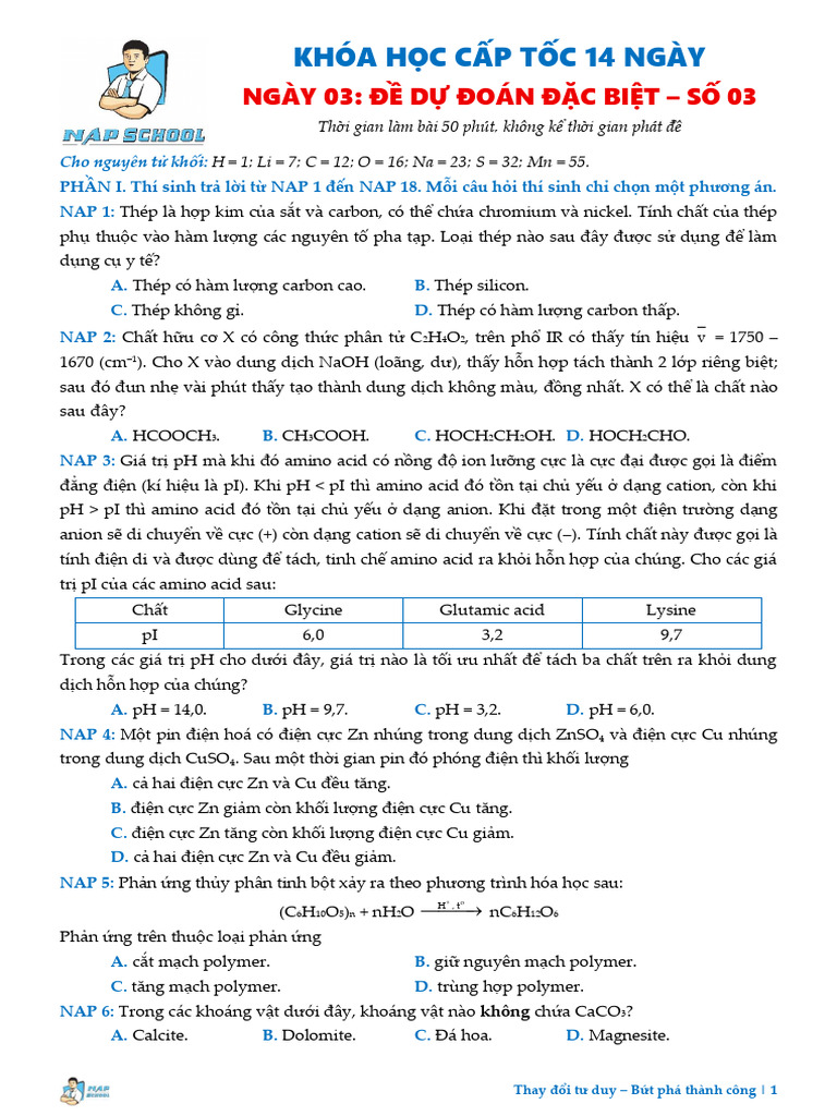 (Napschool) - Khóa 14N - ĐỀ DỰ ĐOÁN ĐẶC BIỆT - SỐ 03 - Ngày 07.06.2025 | PDF
