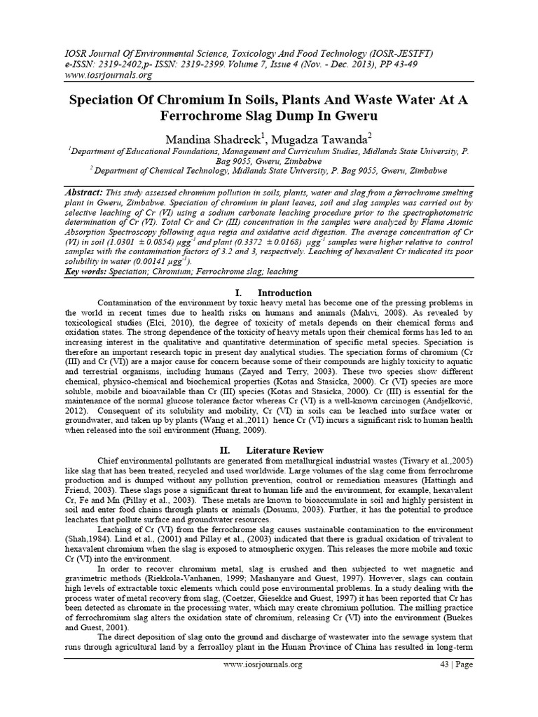 Speciation of Chromium in Soils Plants A | PDF | Chromium | Chemistry