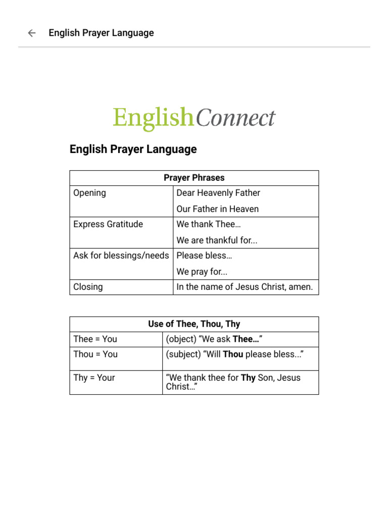 English Prayer Language | PDF