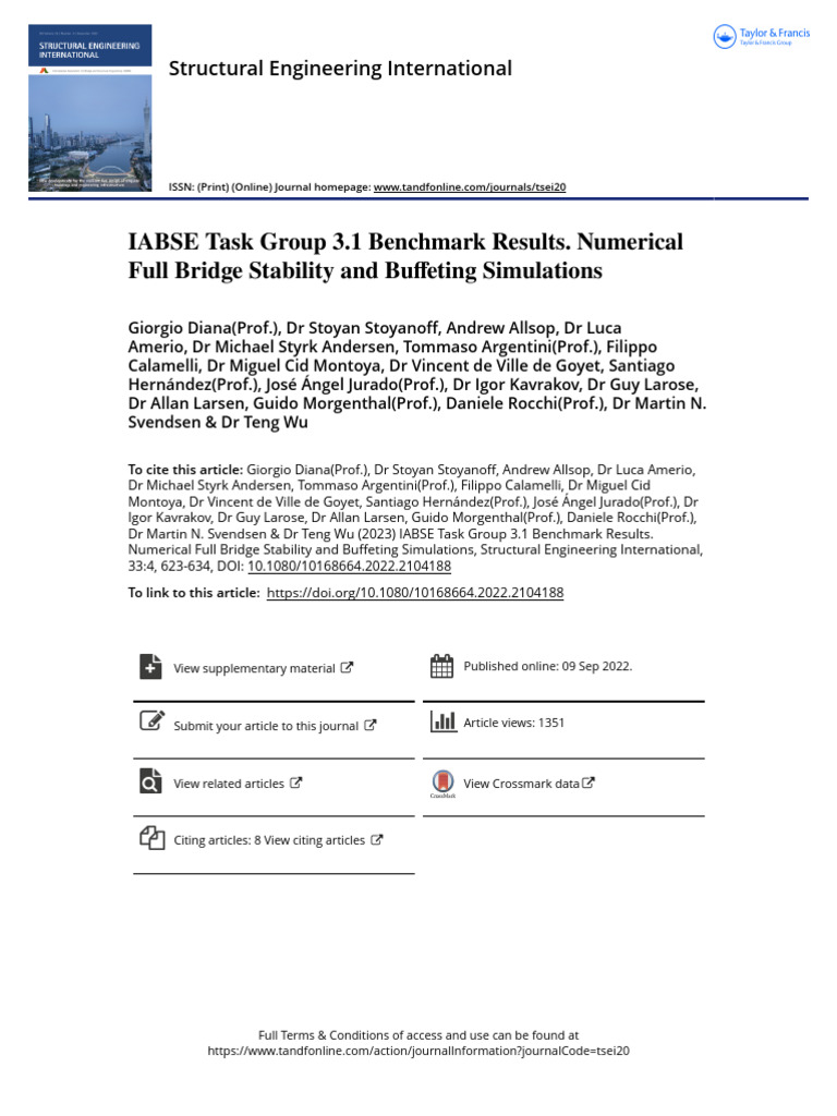 IABSE Task Group 3.1 Benchmark Results. Numerical Full Bridge Stability and Buffeting ...