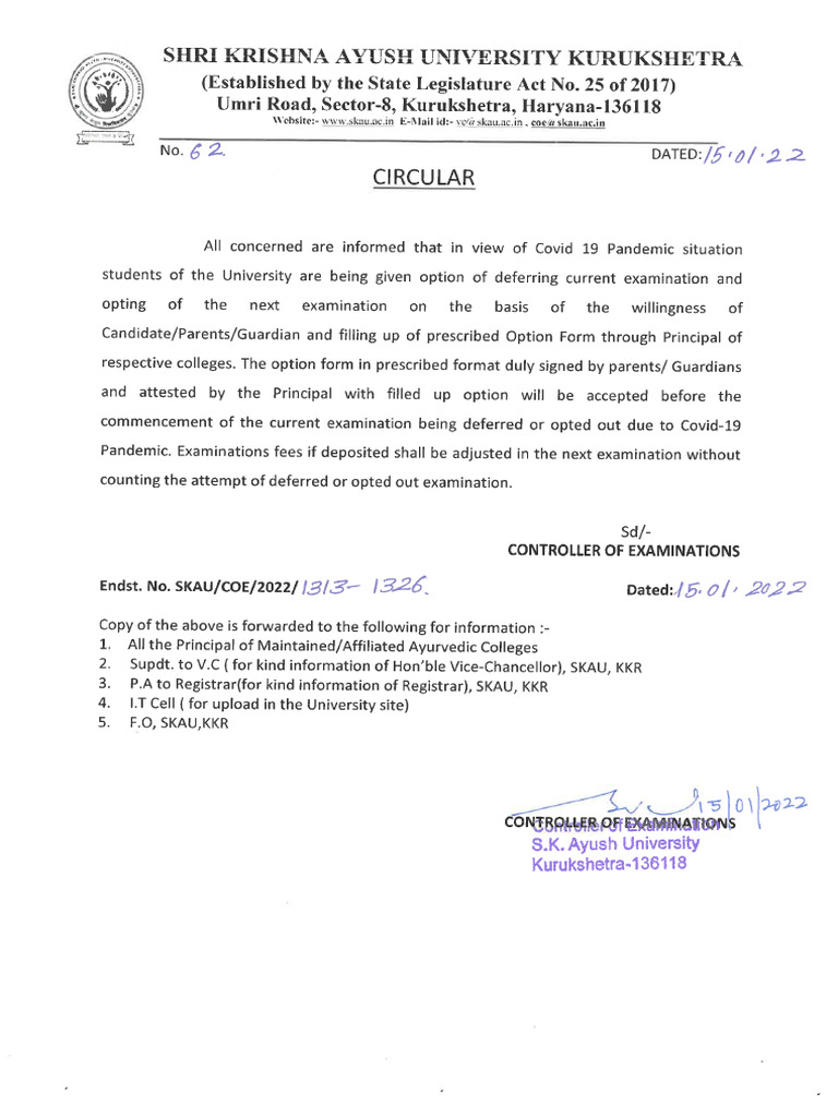 Circular Examination Option Form. | PDF