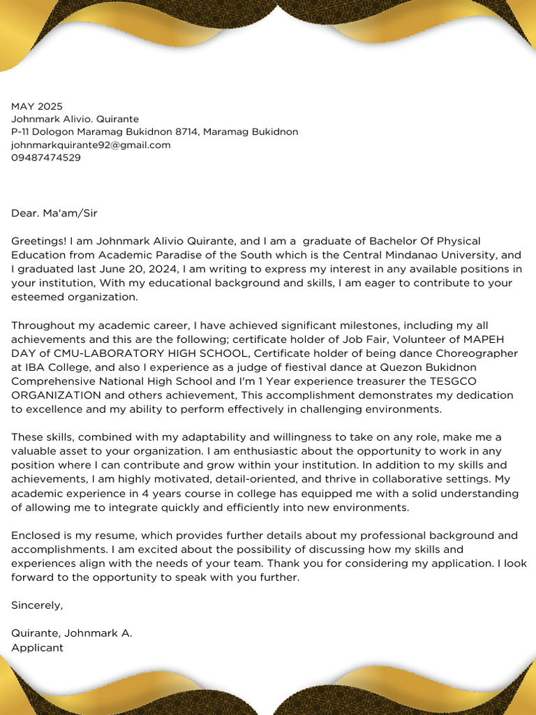 Job Application by Johnmark Quirante | PDF