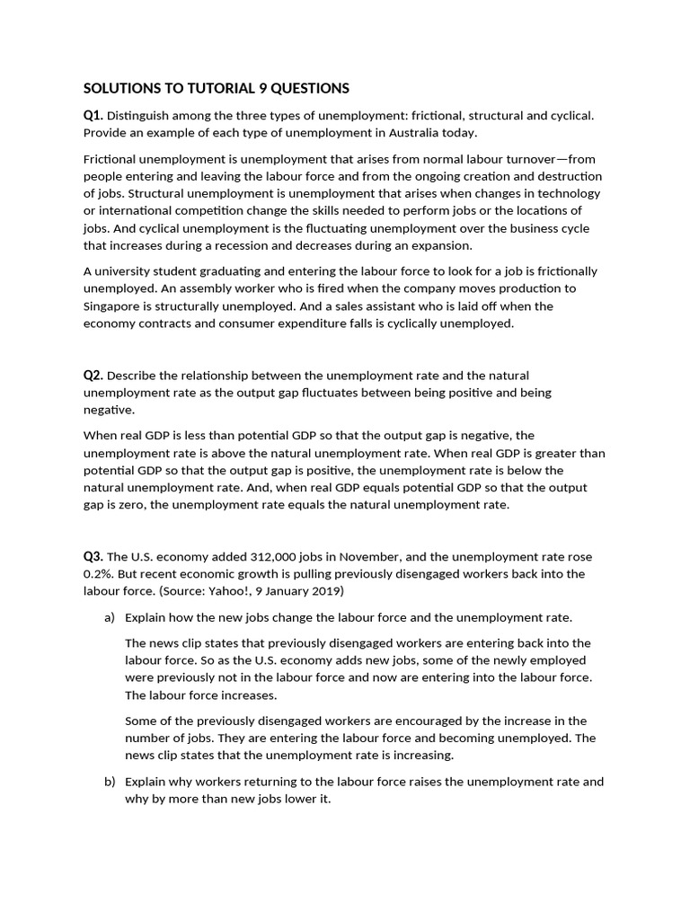 Solutions To Tutorial 9 Questions-1 | PDF | Unemployment | Labour Economics