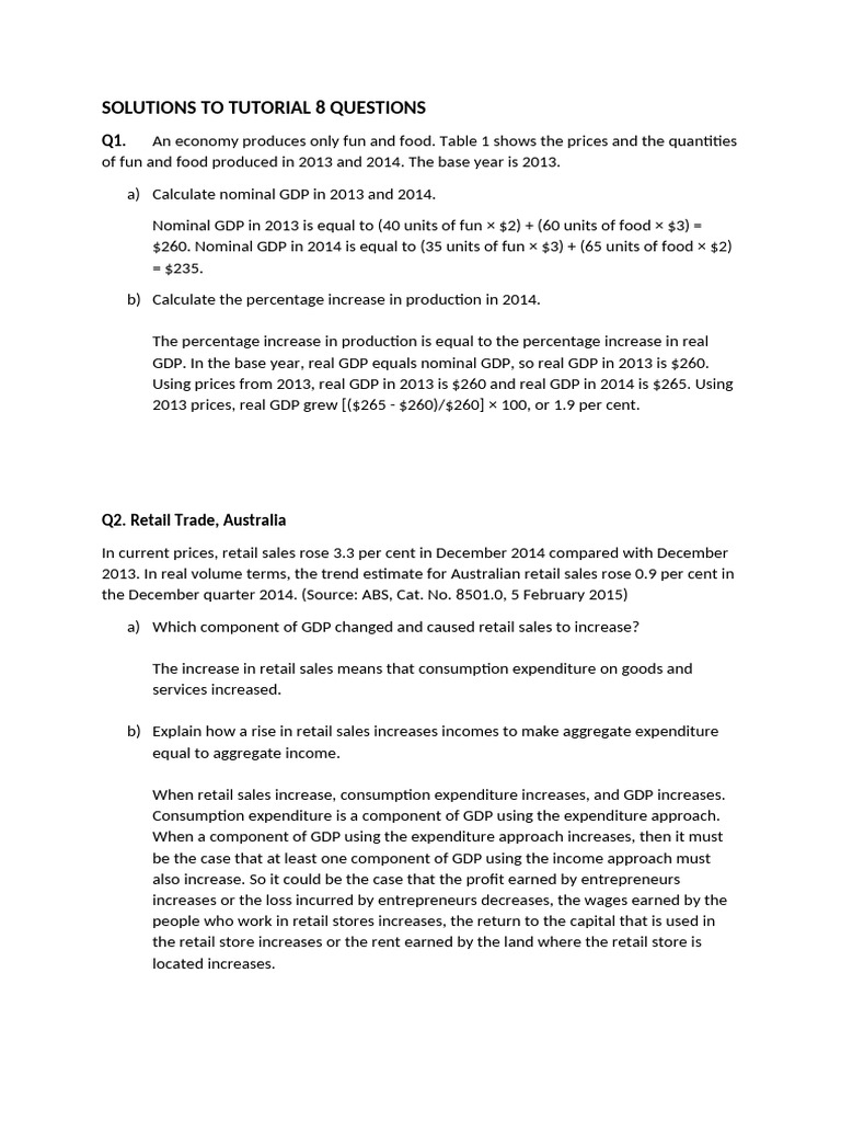 Solutions To Tutorial 8 Questions-1 | PDF | Labour Economics | Gross ...