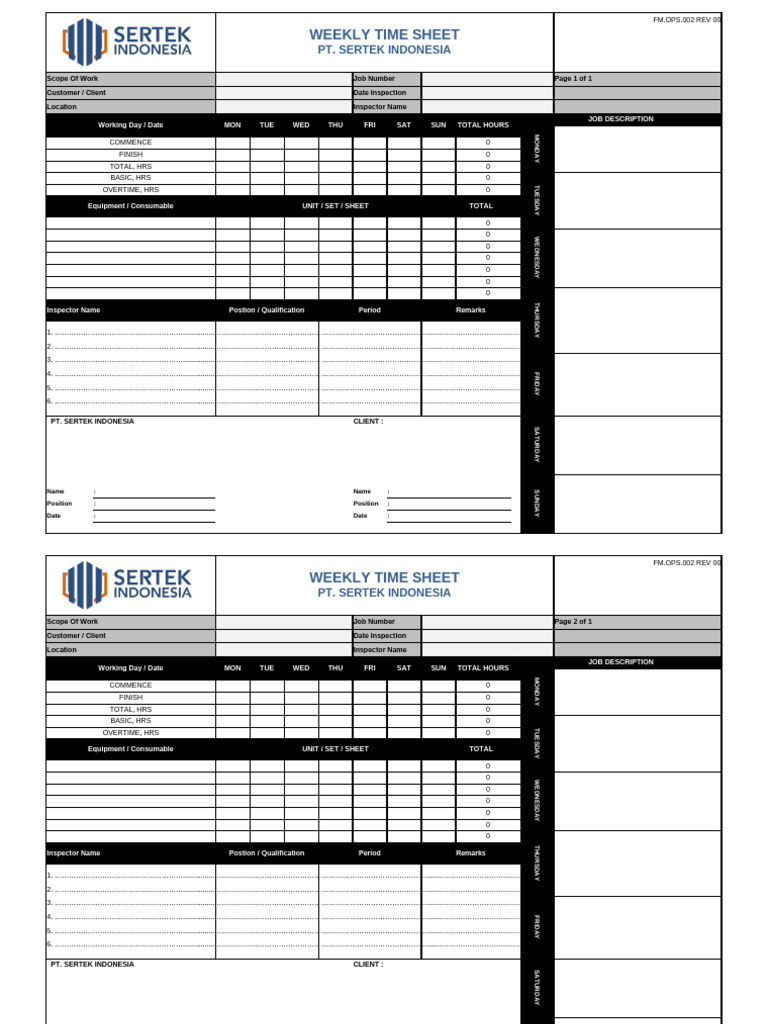 FR - Ops - 02 Time Sheet - Rev01 | PDF