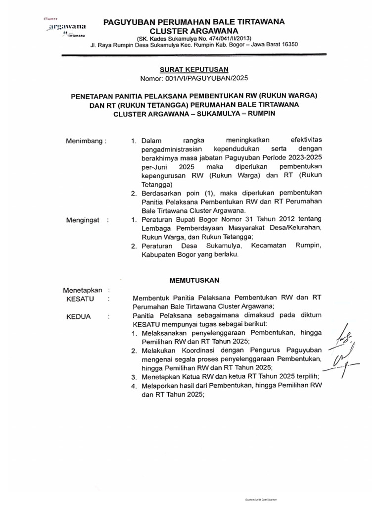 SK Penetapan Panitia RT-RW 2025 | PDF