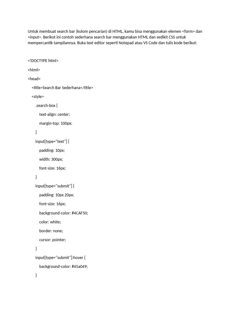 Cara Membuat Search Bar HTML | PDF
