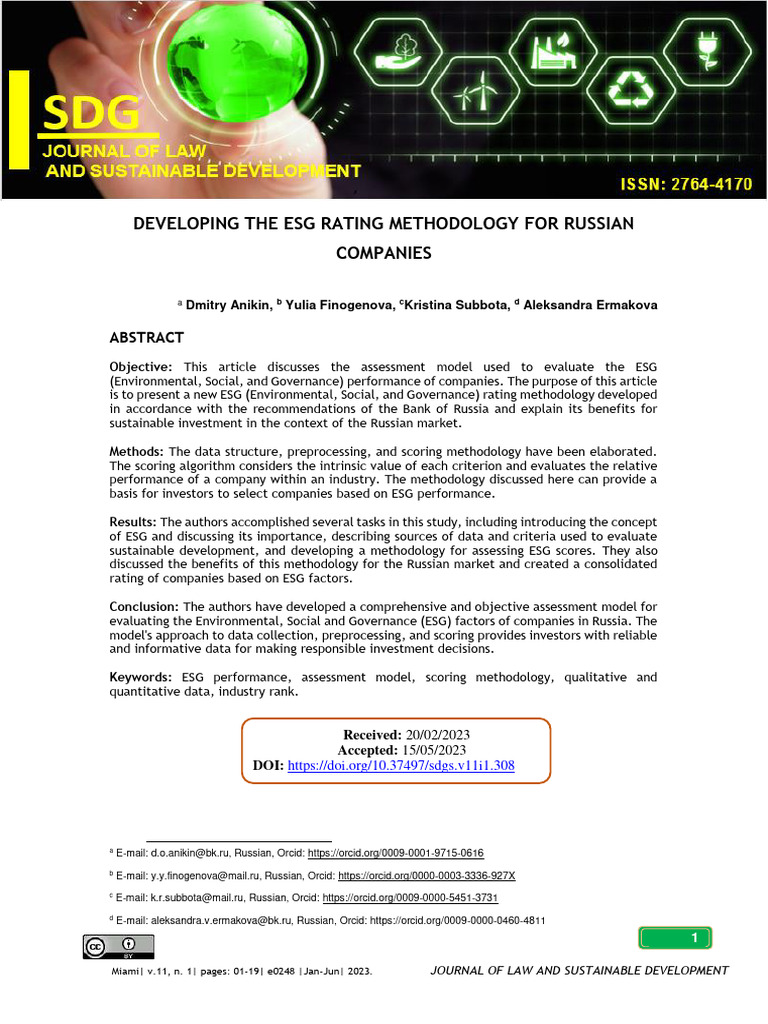 Developing The Esg Rating Methodology Fo | PDF | Sustainability ...