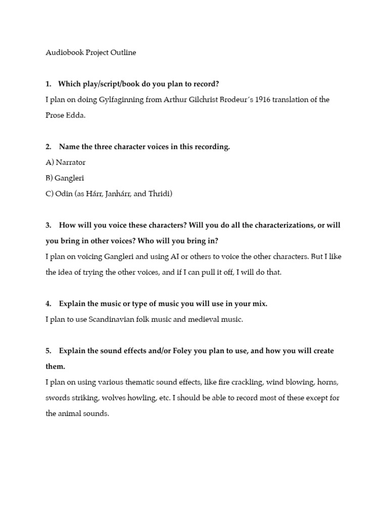 Audiobook Project Outline | PDF