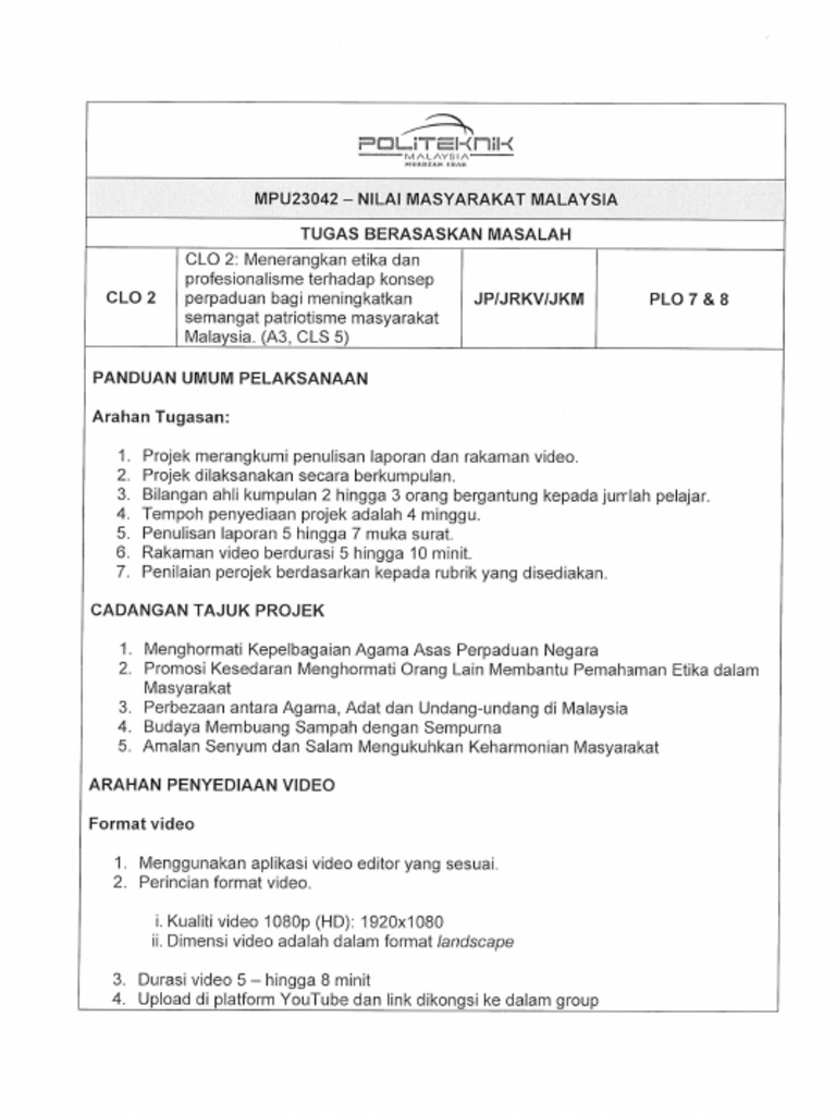 MPU 23042 Panduan TUGAS BERASASKAN MASALAH | PDF