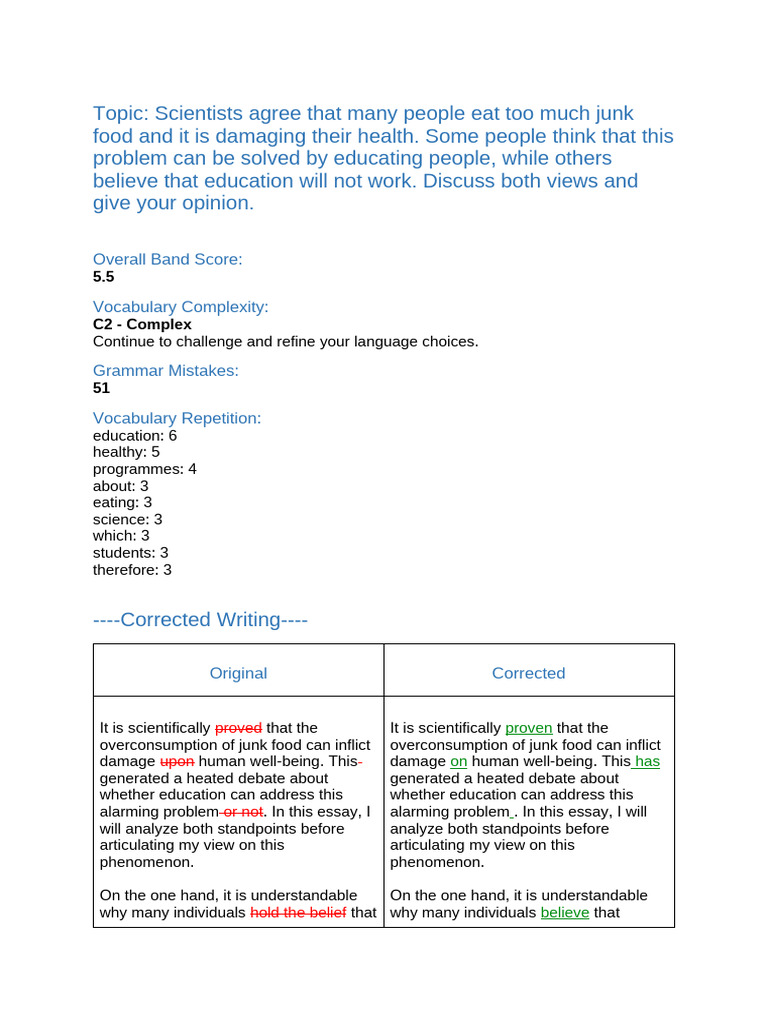 Writing Assessment | PDF | Healthy Diet | Junk Food