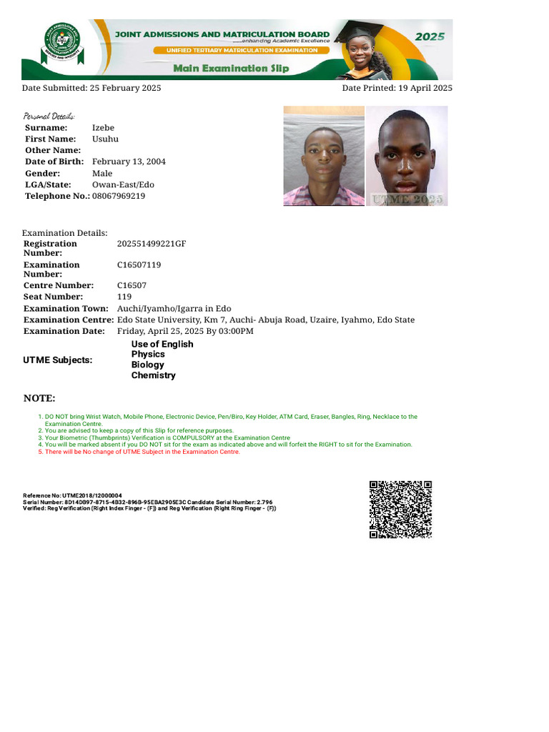 Slipsprinting - Jamb.gov - NG ShowReport | PDF