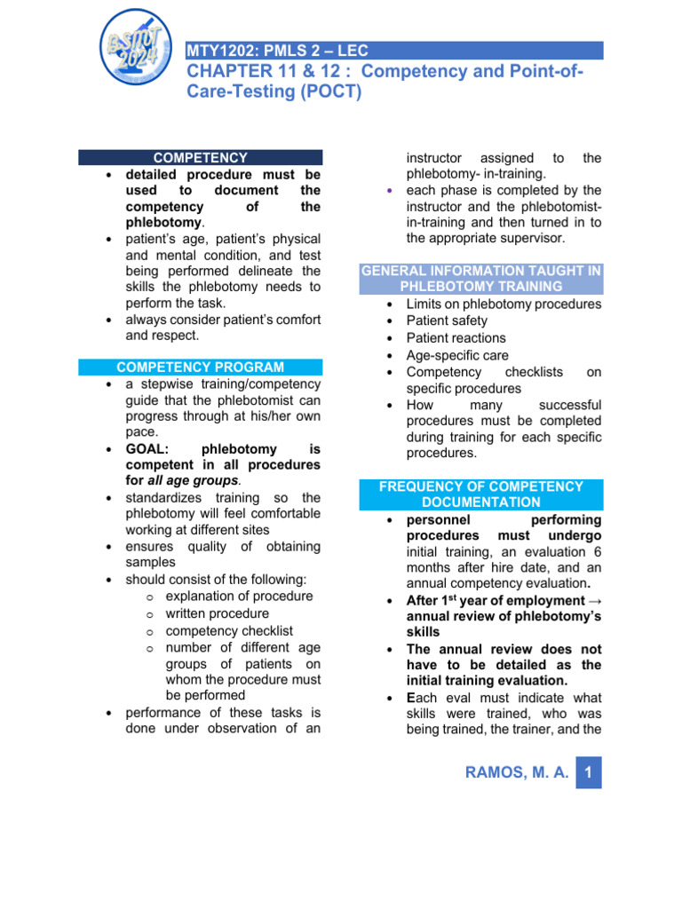 POCT Competency in Phlebotomy Training | PDF | Medicine | Medical ...