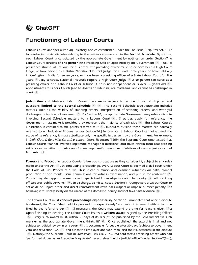 Functioning of Labour Courts | PDF | Arbitration | Tribunal