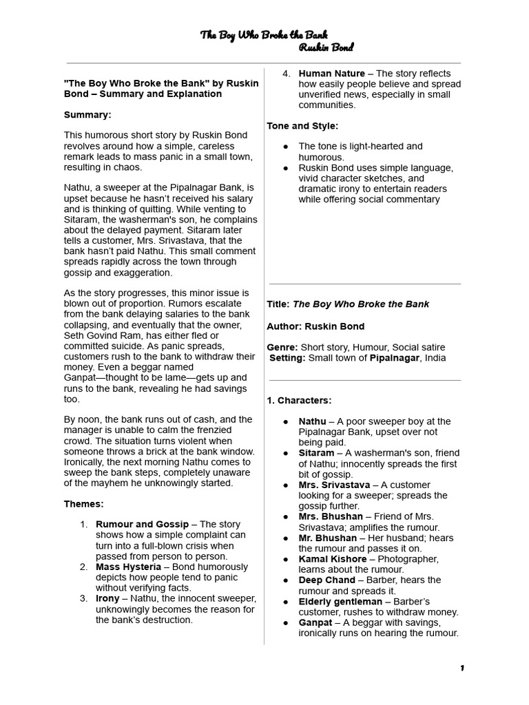 -The Boy Who Broke the Bank- By Ruskin Bond | PDF