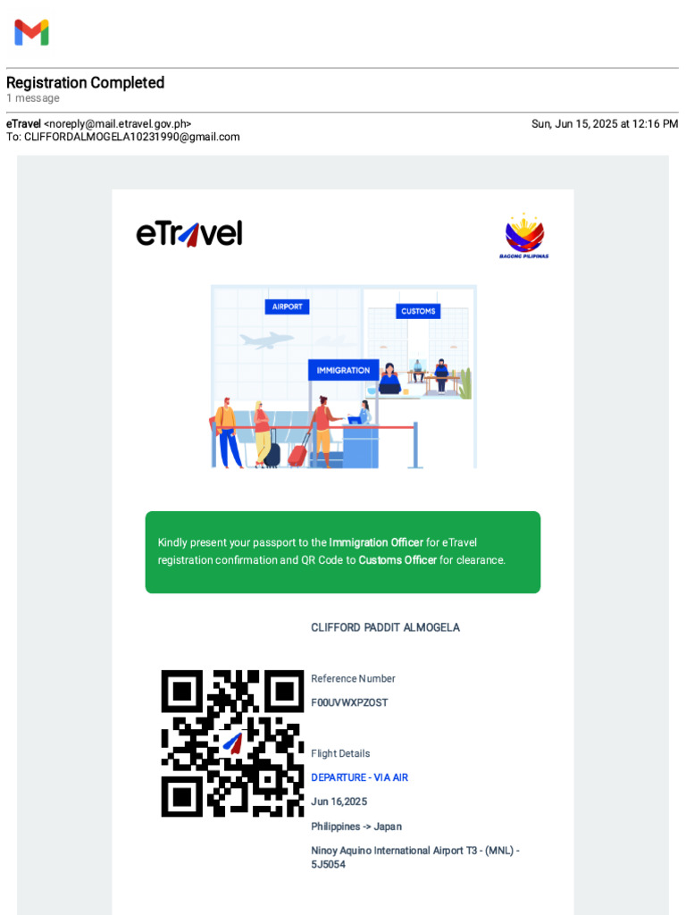 eTravel Registration Confirmation Email | PDF