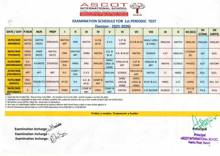 Exam Schedule 1st Periodic Test | PDF