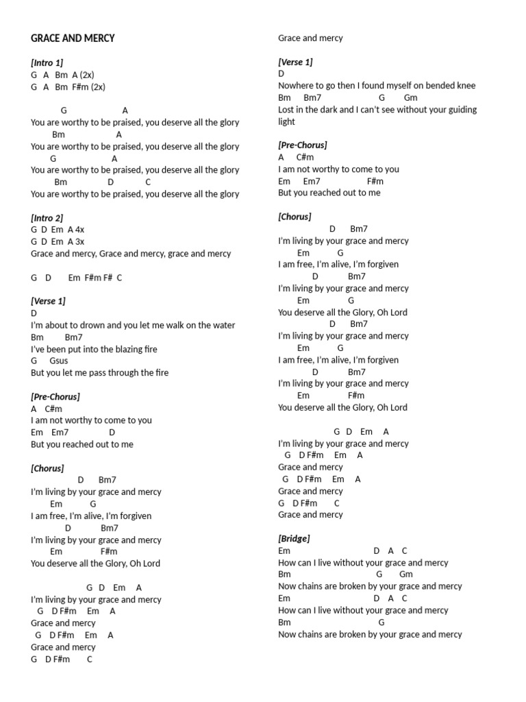 Grace and Mercy Worship Lyrics | PDF | Song Structure | Songs