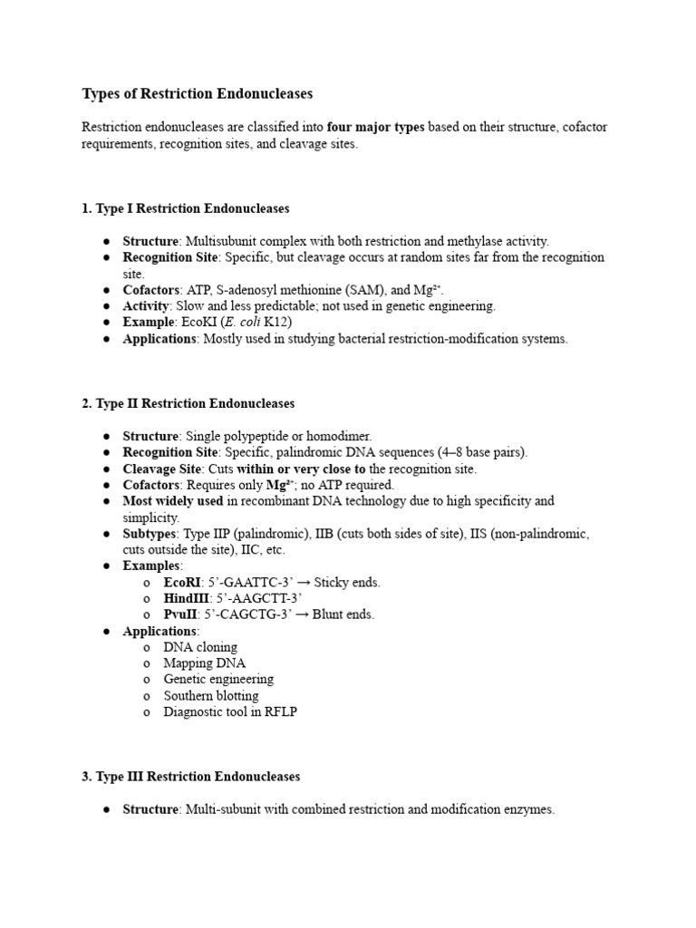 Types of Restriction Endonucleases | PDF | Restriction Enzyme ...