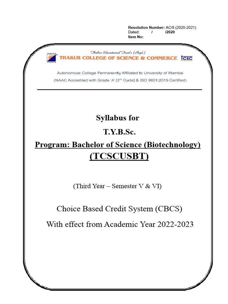 TYBSC Biotech Autonomous Revised Syllabus Wef 2022 2023 | PDF | Transgene | Anaerobic Digestion