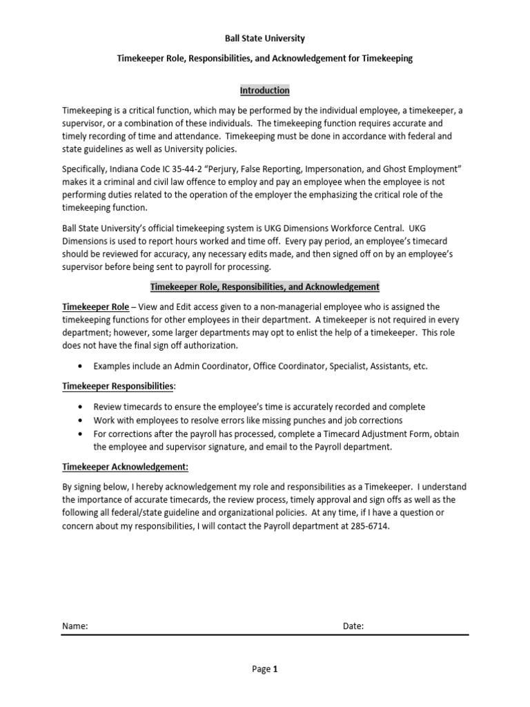 Timekeeper - Kronos Roles and Responsibilities | PDF | Business